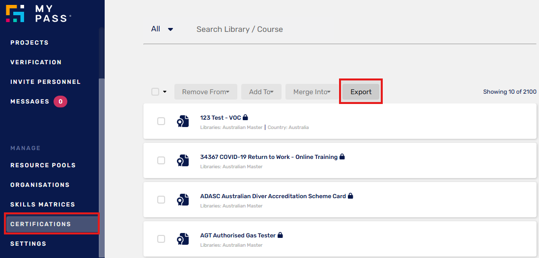 Certificate Library Overview – MyPass Global Support