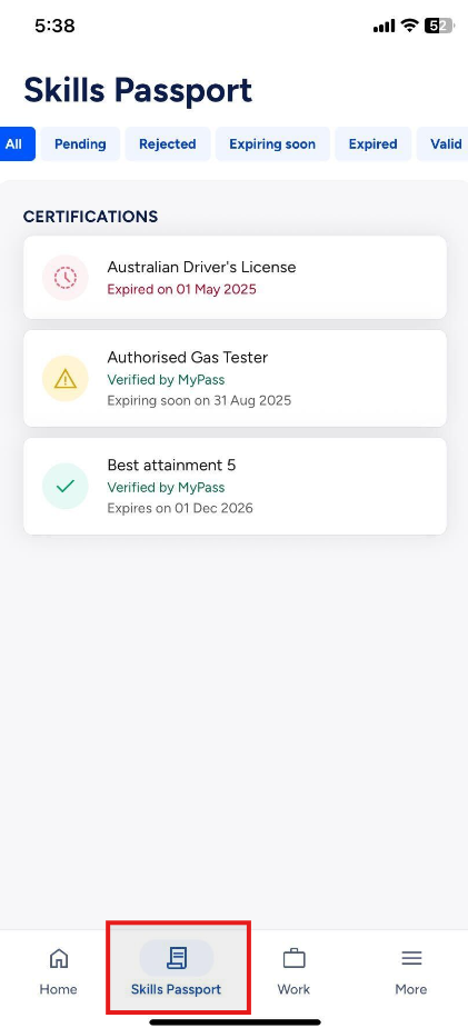 Skills Passport Tab Overview – MyPass Global Support