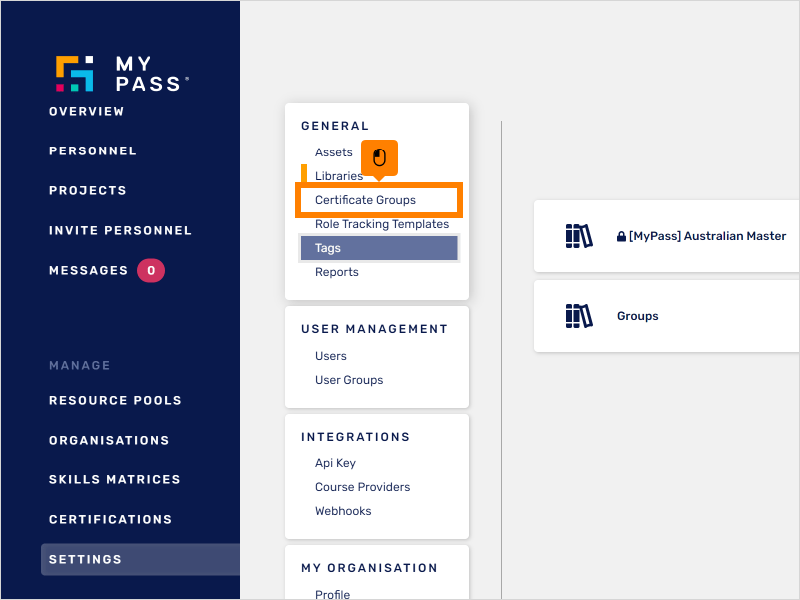 Create Certificate Groups – MyPass Global Support