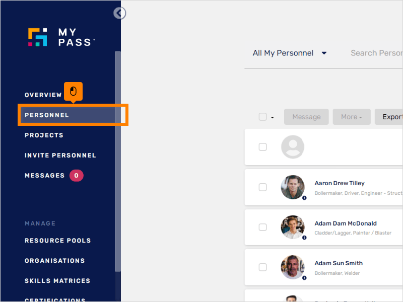 Search for Personnel – MyPass Global Support